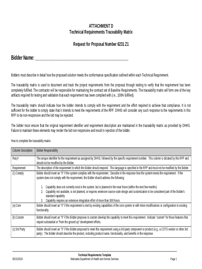 Requirements Traceability Matrix Template Doc Template | pdfFiller