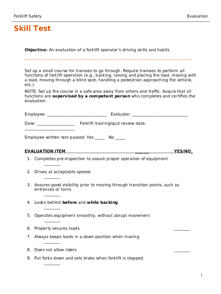 The FLC Guide to the Forklift Driver Evaluation Doc Template | pdfFiller