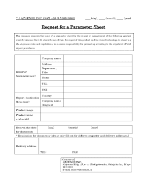 Fillable Online Request for a Parameter Sheet Fax Email Print - pdfFiller