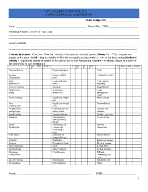 Adult History - Symptom Checklist Doc Template | pdfFiller