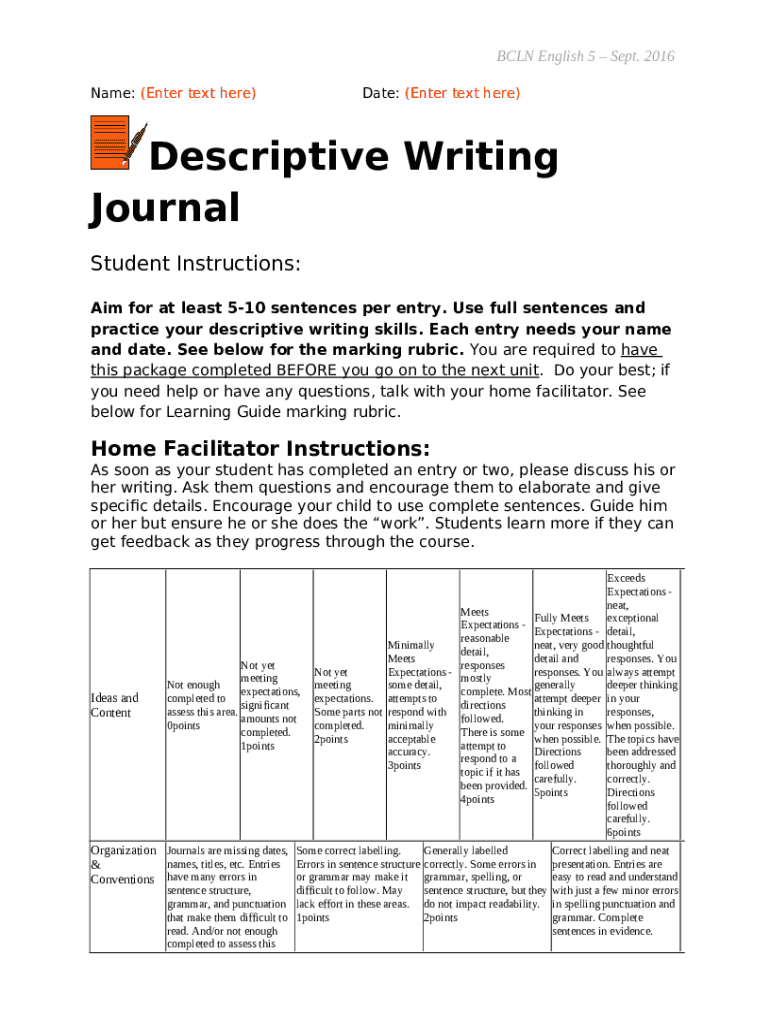 Descriptive Essay: Definition, at & Writing Tips Doc Template | pdfFiller