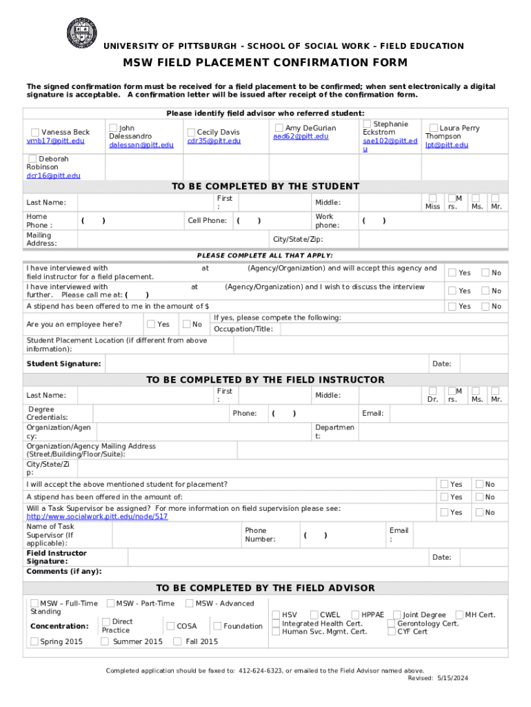 Field Education - Pitt School of Social Work Doc Template | pdfFiller