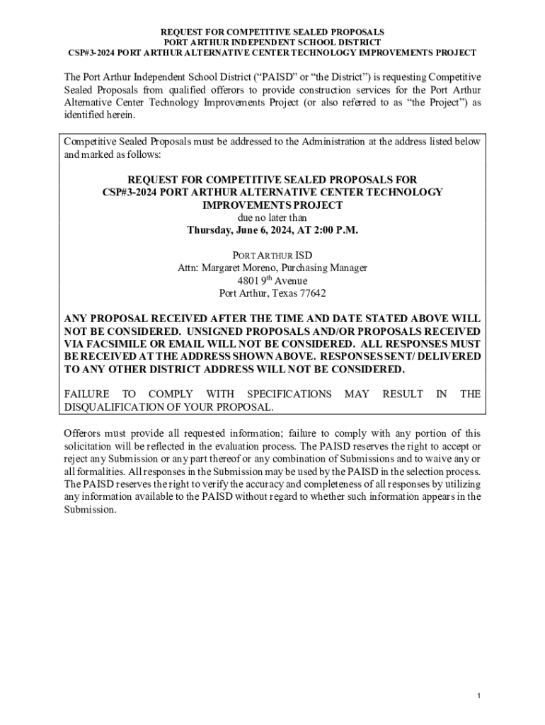 Fillable Online pn-g isd request for competitive sealed proposals & ... Fax Email Print - pdfFiller