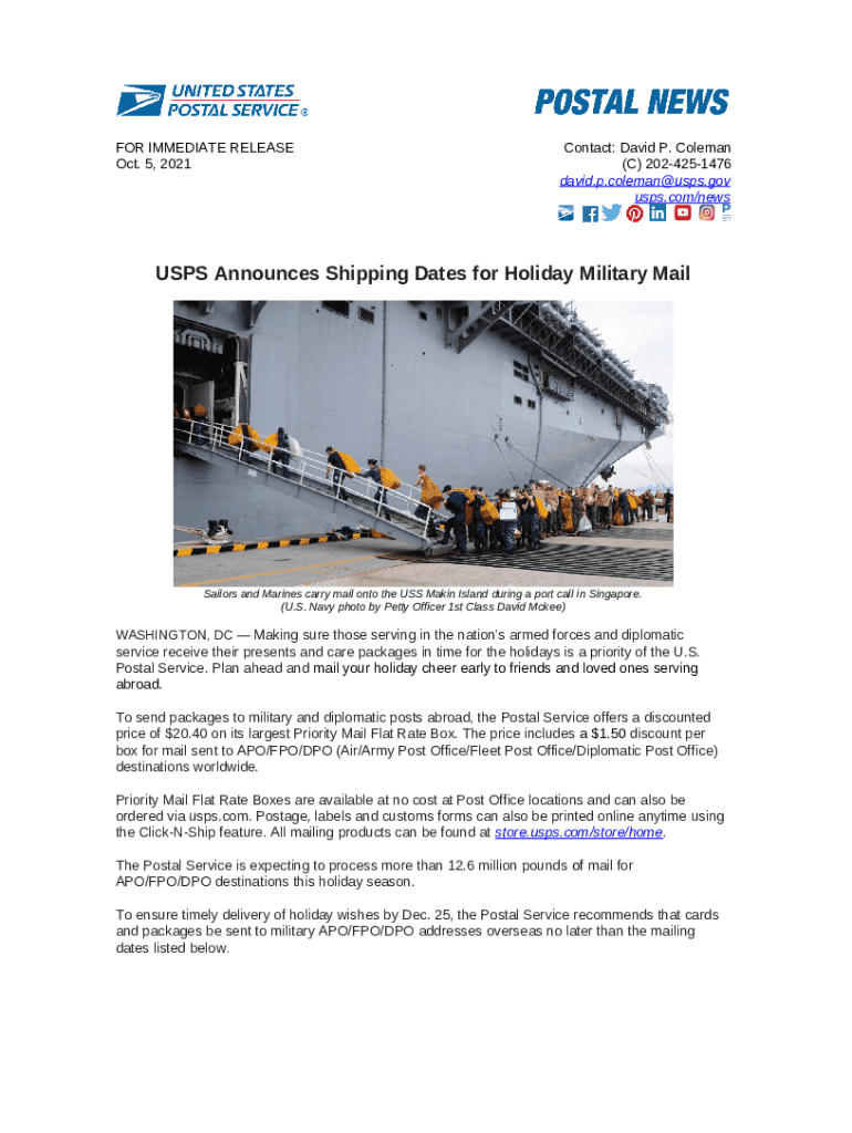 USPS Announces Shipping Dates for Holiday Military Mail Doc Template ...