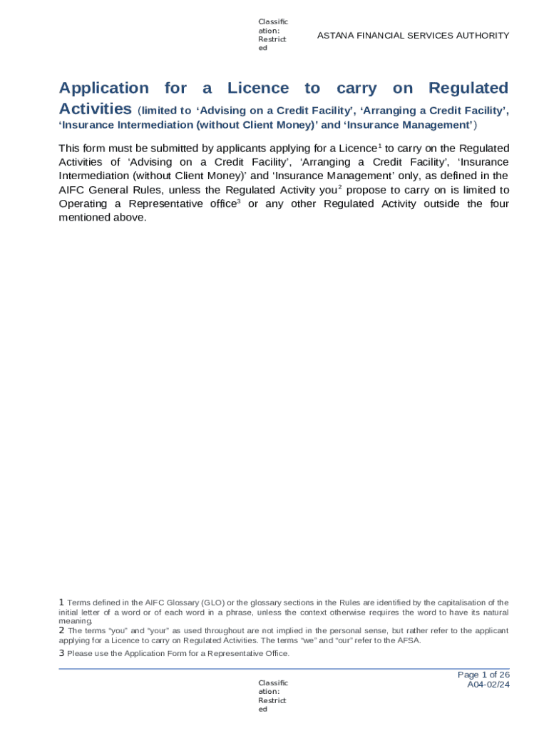 Application for a Licence to carry on Regulated Activities Doc Template | pdfFiller