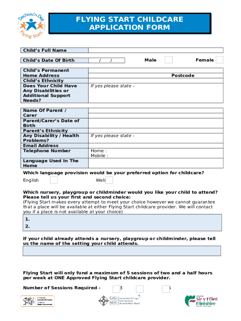 Flying Start Childcare Application . Flying Start Childcare Application Doc Template | pdfFiller