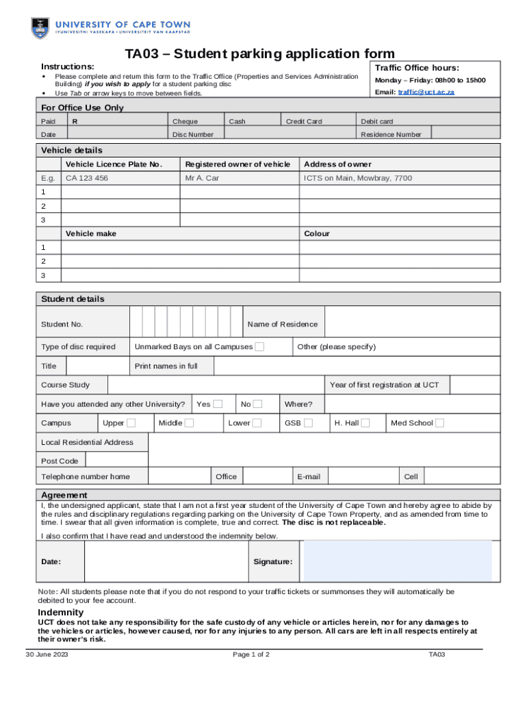 TA03 Student parking application Doc Template | pdfFiller