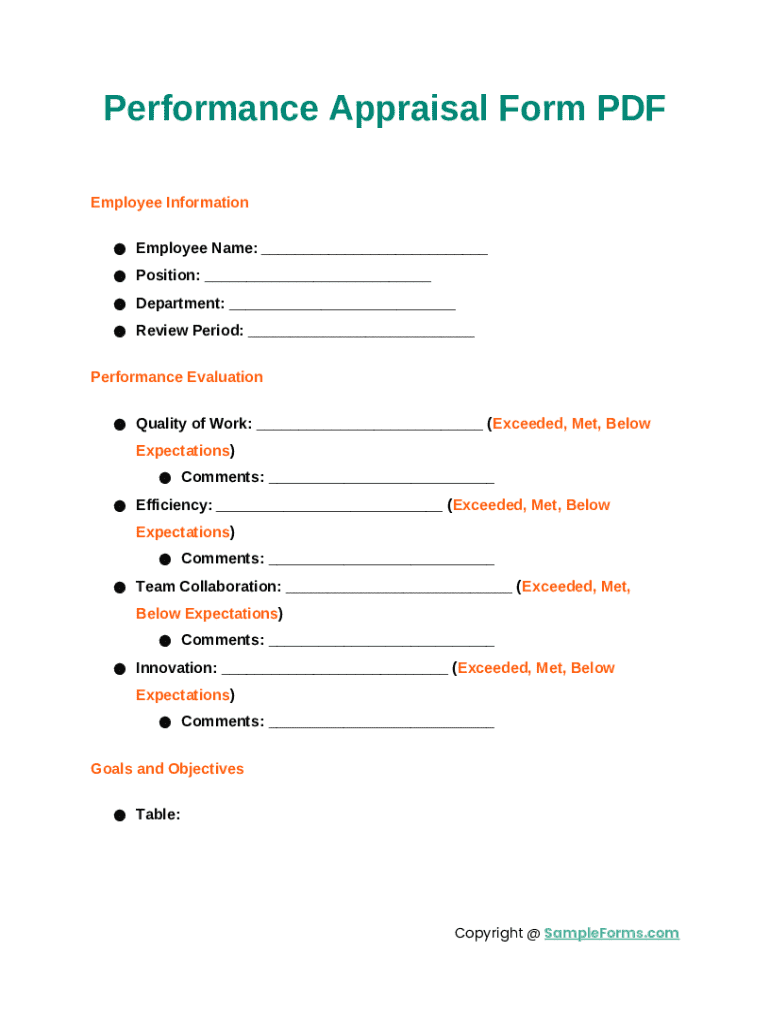 Annual Employee Perance Appraisal .pdf Doc Template | pdfFiller