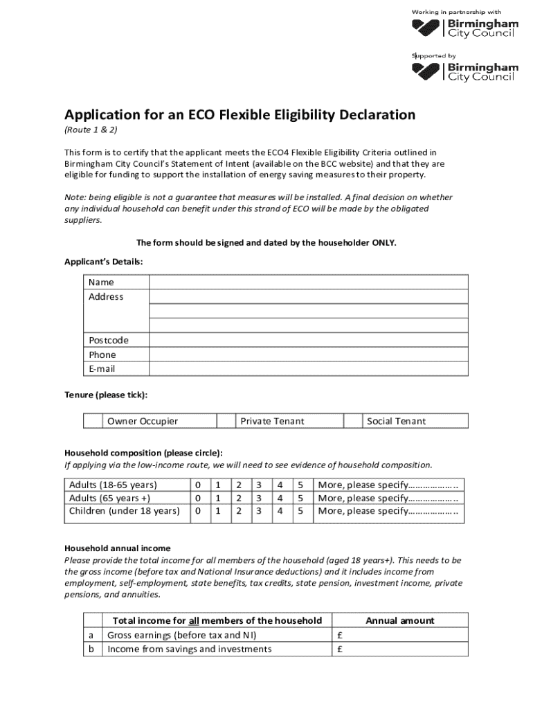 Fillable Online ECO4 FLEX APPLICATION FORM (Route 1 only) Fax Email ...