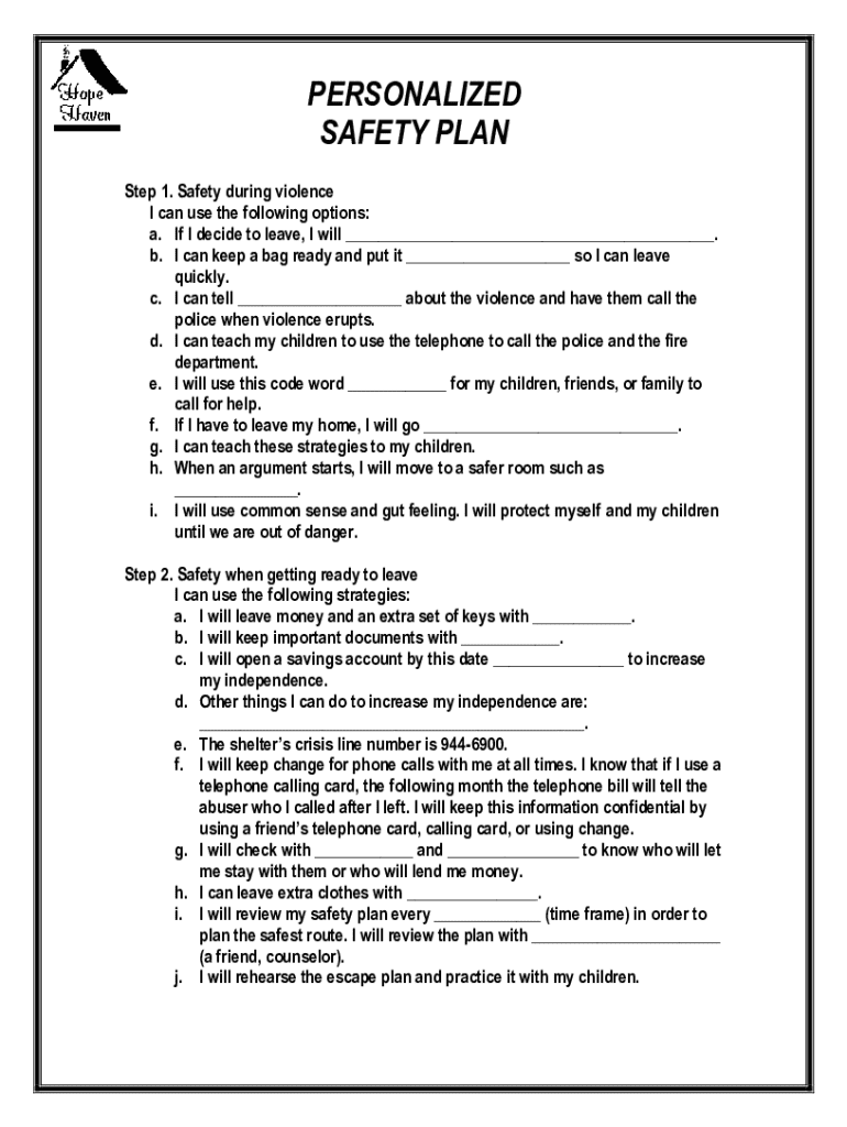 Fillable Online Personalized Safety Plan for Adults Fax Email Print ...
