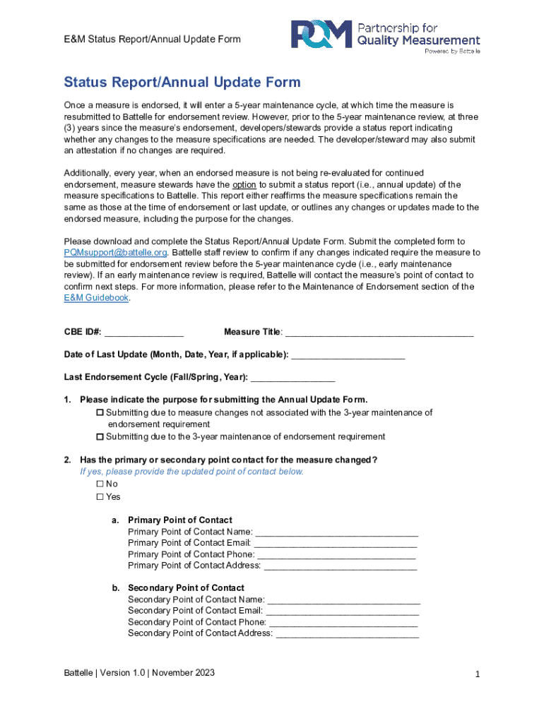 Fillable Online E&M Status Report/Annual Update Form Fax Email Print ...