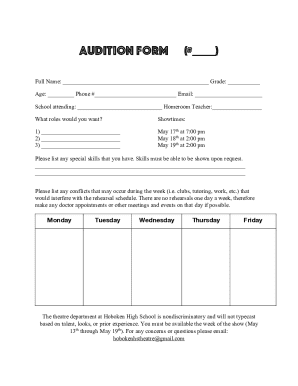 Fillable Online AUDITION FORM (#) Fax Email Print - pdfFiller