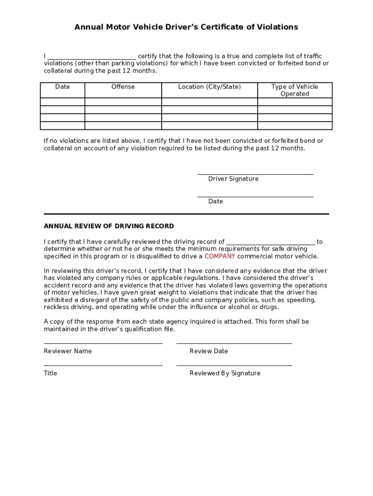 motor vehicle driver's certification of violations/annual ... Doc ...