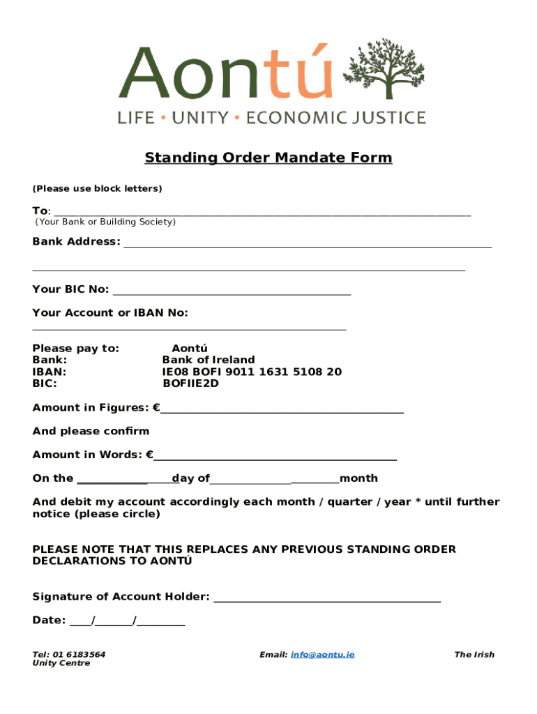 permanent-tsb-standing-order-.pdf Doc Template | pdfFiller