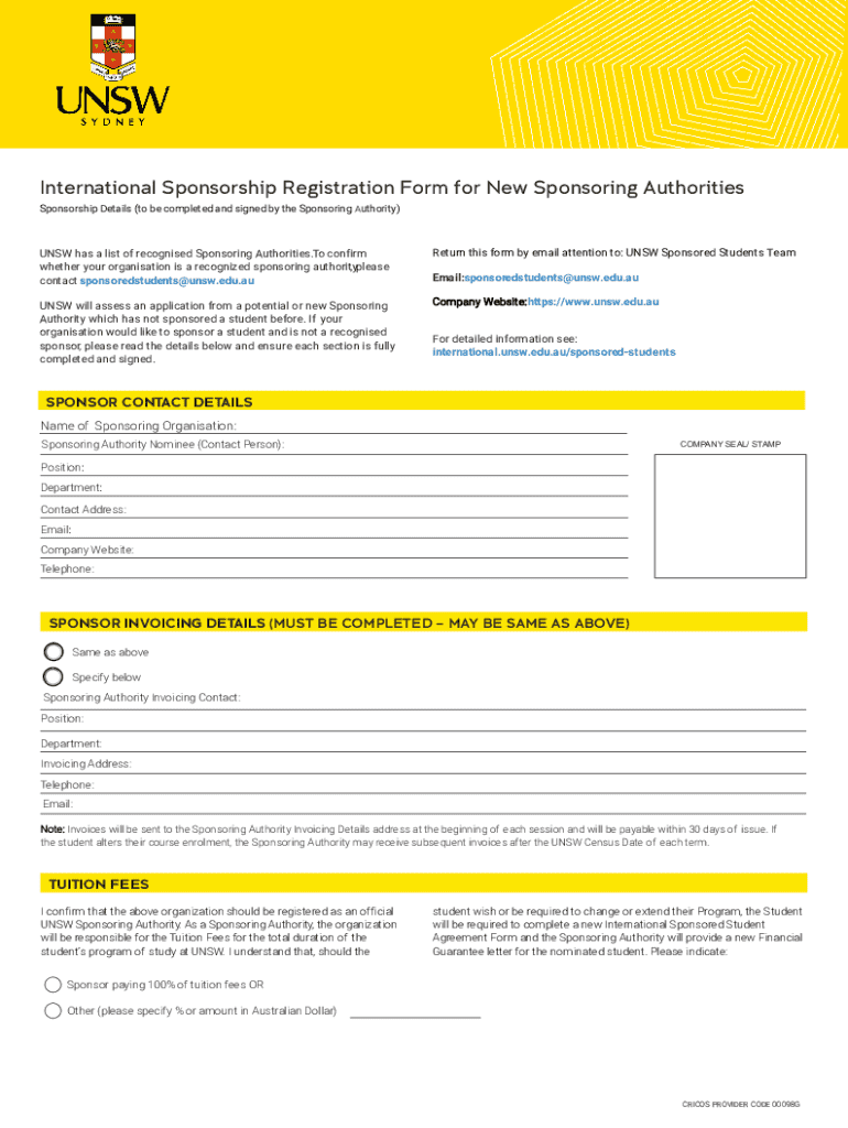 Fillable Online Local Postgraduate Sponsorship Registration Form - New ...