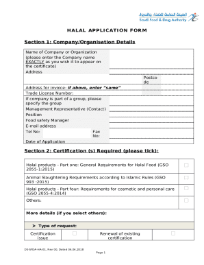 Halal Application PDFWarehouse - sfda gov Doc Template | pdfFiller