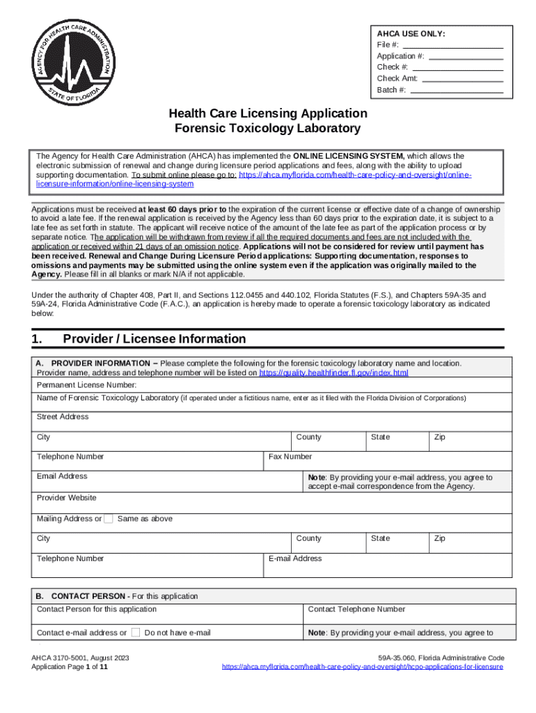 Forensic Toxicology Laboratory Application, AHCA 3170 ... Doc Template ...