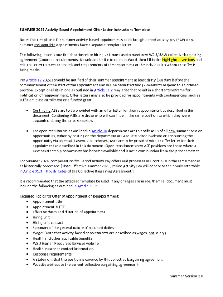 Fillable Online Offer Letter Template: Summer GA Employment - Administrators Fax Email Print ...