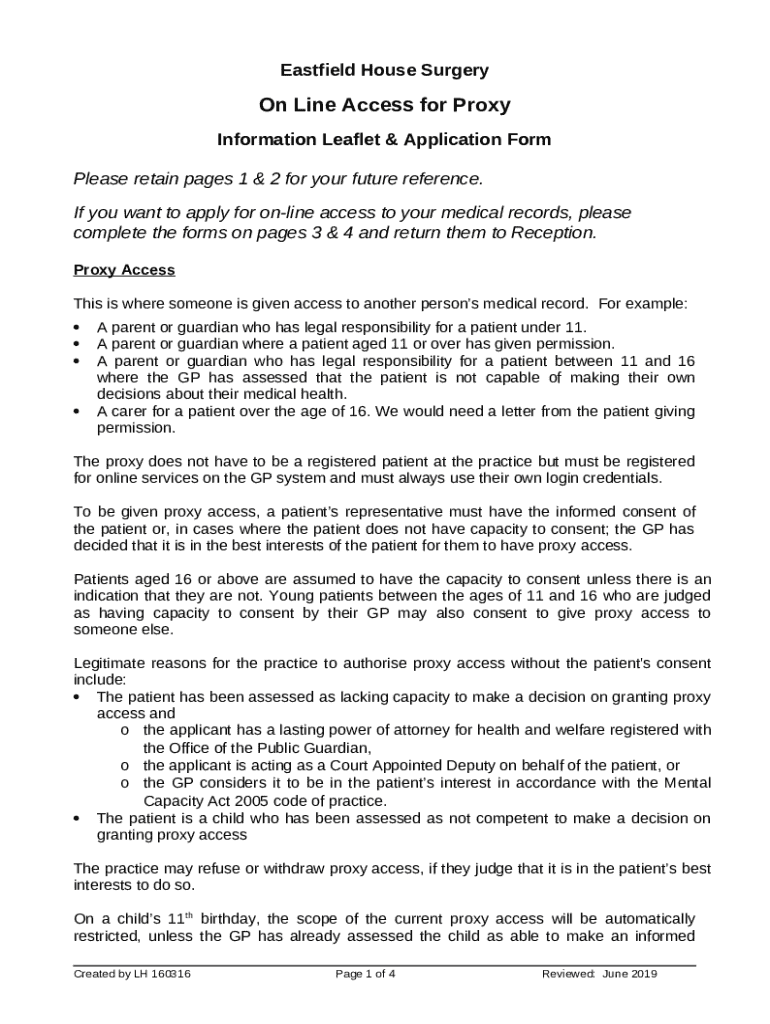 Proxy Access Adult Patients Only - MyChart Doc Template | pdfFiller