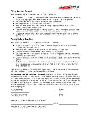Player Code of ConductHilton-Parma Soccer Club Doc Template | pdfFiller