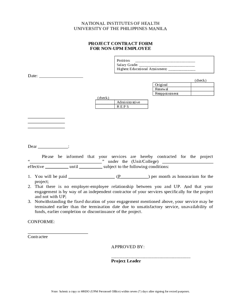 PROJECT CONTRACT Doc Template | pdfFiller