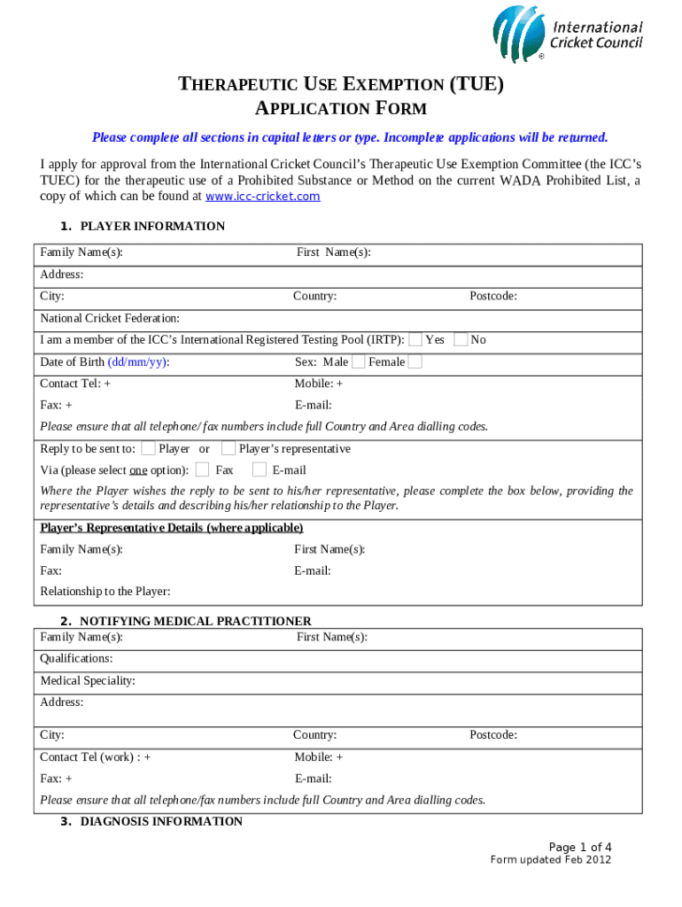 TUE APPLICATION Therapeutic Use Exemptions ( ... Doc Template | pdfFiller