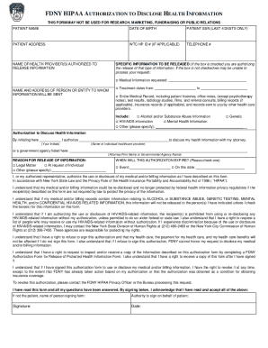 Fillable Online FDNY HIPAA AUTHORIZATION TO DISCLOSE HEALTH INFORMATION Fax Email Print - pdfFiller