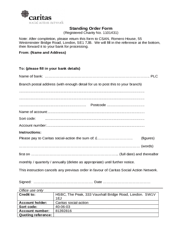 Standing order letter or s Doc Template | pdfFiller