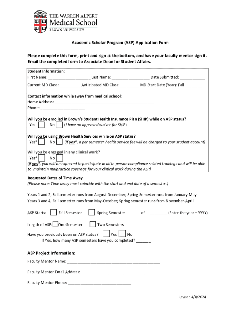 Fillable Online Academic Scholar Program (ASP) Addendum Form Fax Email ...