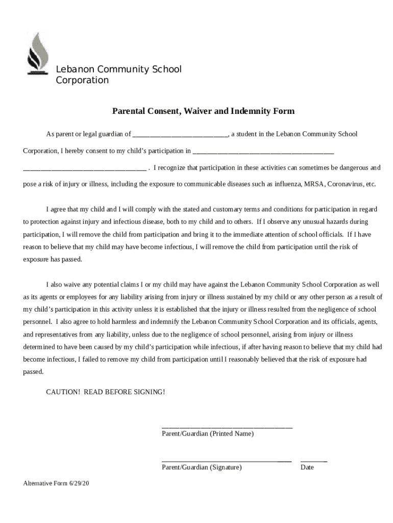 Parental Consent, Waiver and Indemnity Doc Template | pdfFiller