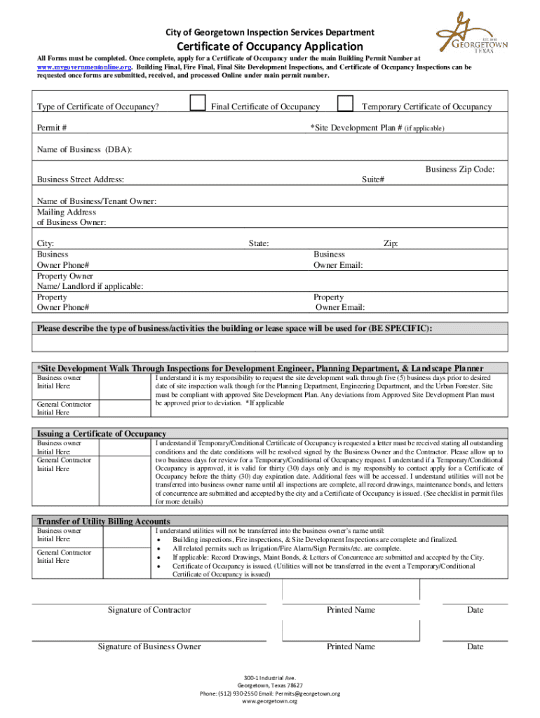 Fillable Online Remodel-Tenant-Finish-Out-Certificate-of-Occupancy ...