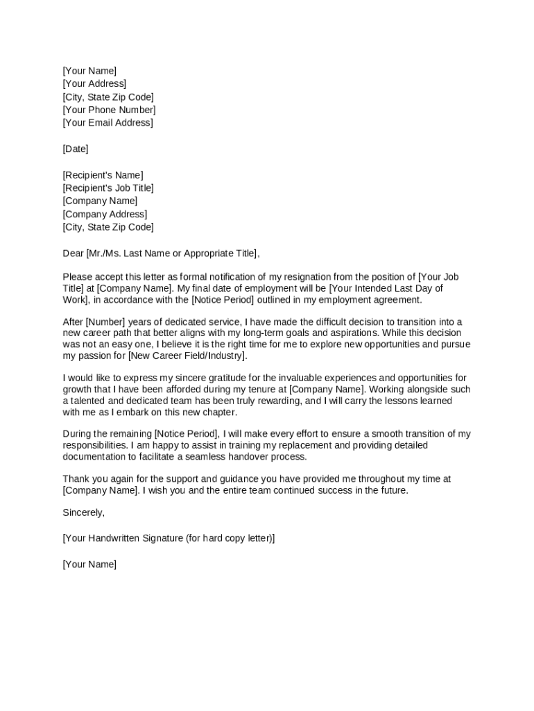 Career-Change-Resignation-Letter-Template Doc Template | pdfFiller