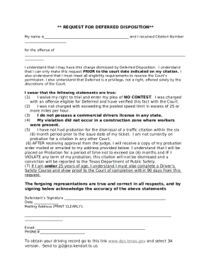 **SWORN REQUEST FOR DEFERRED DISPOSITION ... Doc Template | pdfFiller