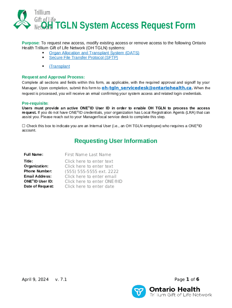 OH TGLN System Access Request Doc Template | pdfFiller