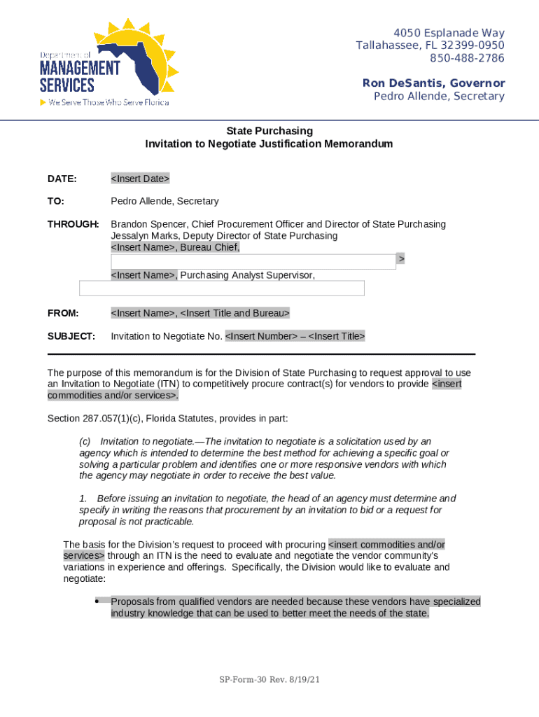 SP--30 ITN Justification Memo.docx Doc Template | pdfFiller