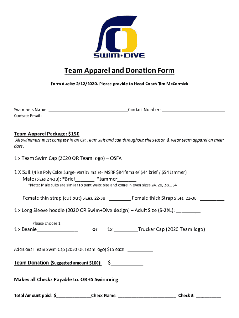 Fillable Online Team Apparel and Donation Form Fax Email Print - pdfFiller
