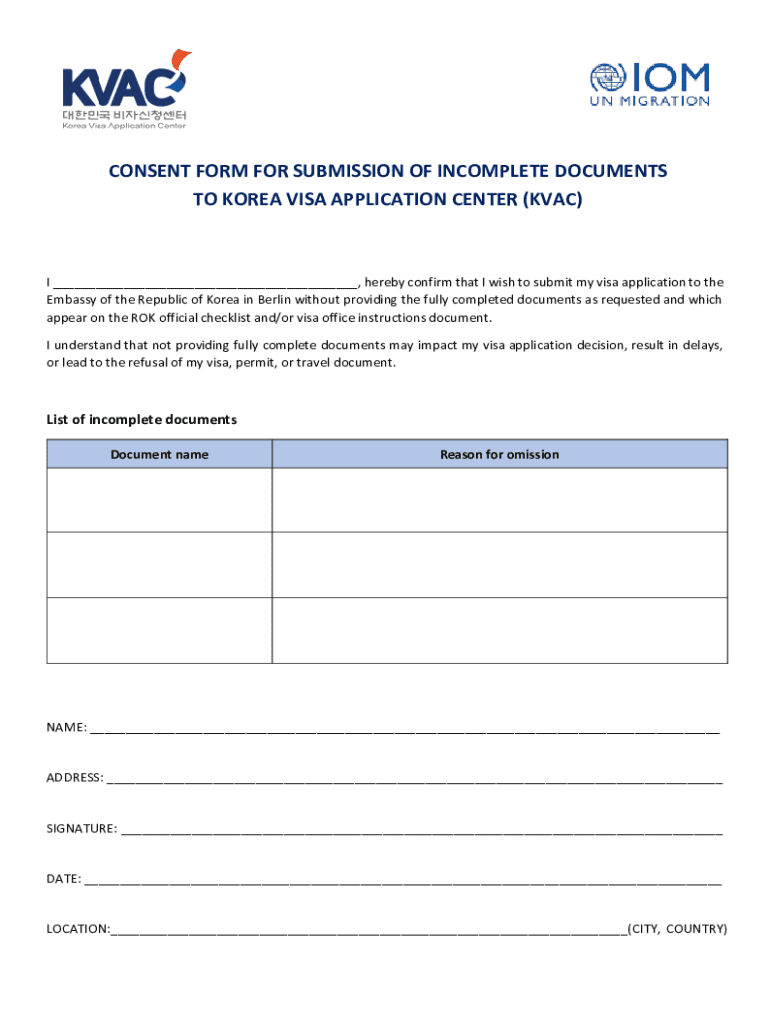 Fillable Online CONSENT FORM FOR SUBMISSION OF INCOMPLETE ... Fax Email ...