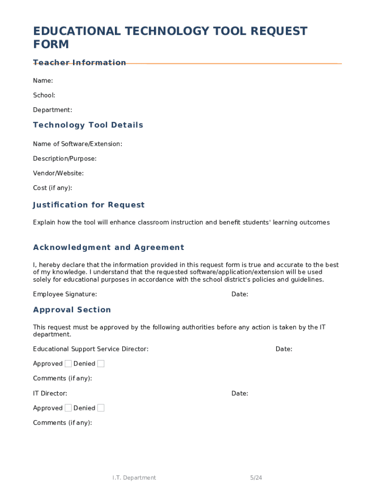 educational technology tool Request Doc Template | pdfFiller