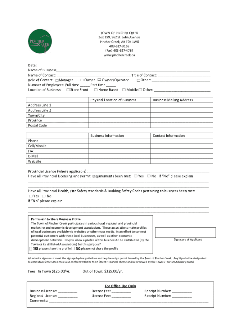 Fillable Online Town Of Pincher Creek - 962 St John Ave, Pincher Creek, AB Fax Email Print ...