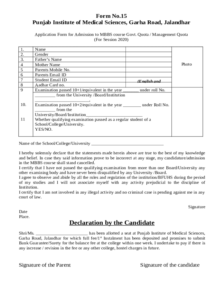 No.15 Punjab Institute of Medical ... Doc Template | pdfFiller