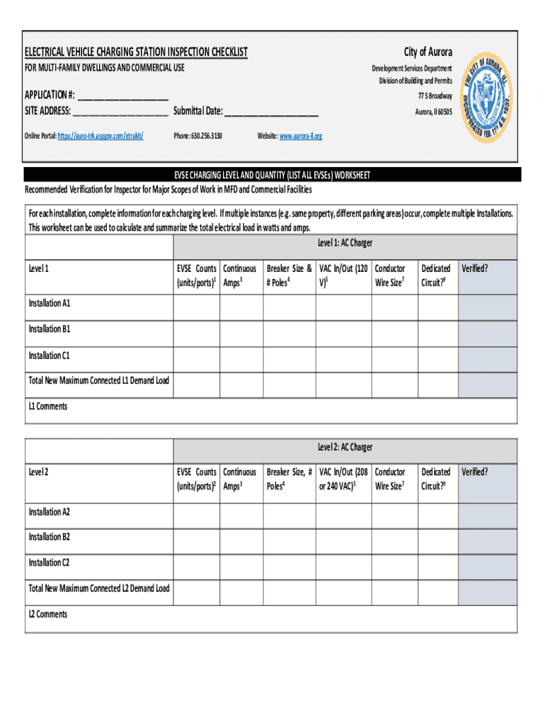 Fillable Online ELECTRICAL VEHICLE CHARGING STATION INSPECTION ... Fax Email Print - pdfFiller