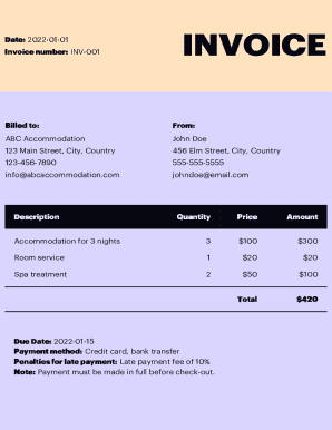 Accommodation Invoice Template - Fill, Edit, Sign, Download & Print For ...