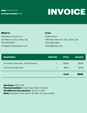 Animation Invoice Template - Fill, Edit, Sign, Download & Print For ...