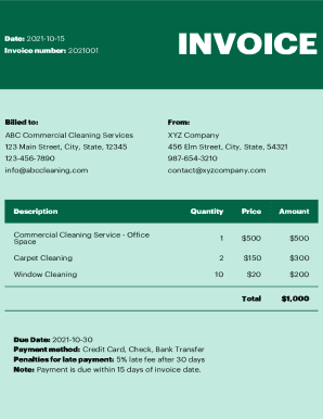 Commercial Cleaning Invoice Template - Fill, Edit, Sign, Download ...