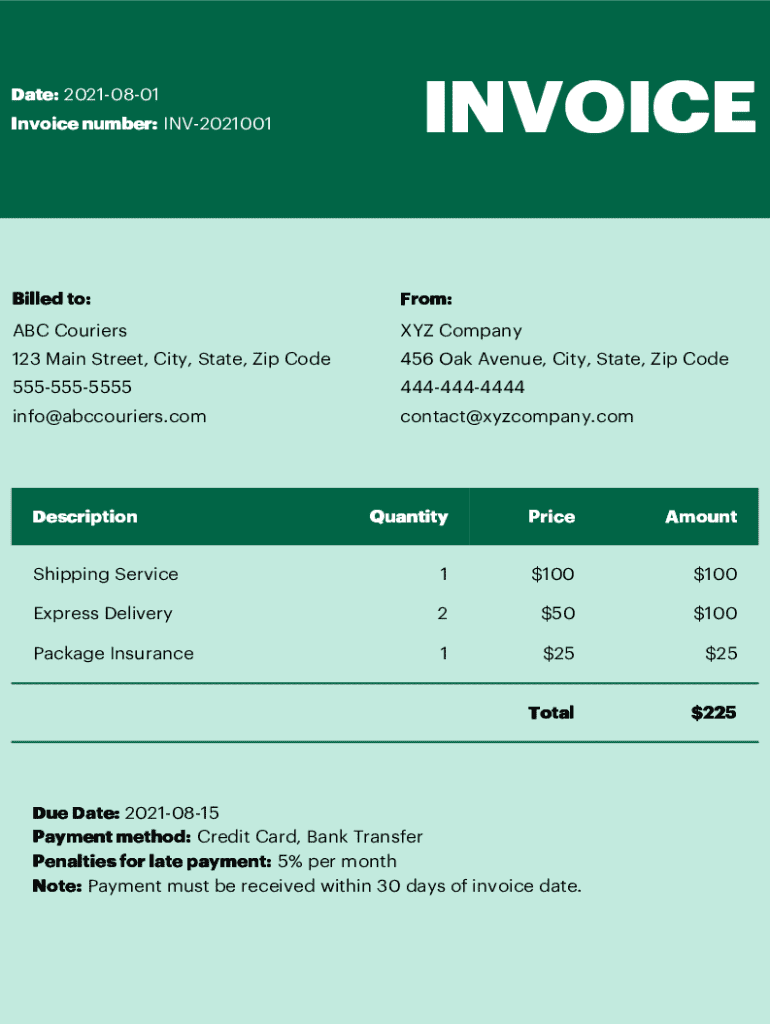 Courier Invoice Template - Fill, Edit, Sign, Download & Print For Free ...