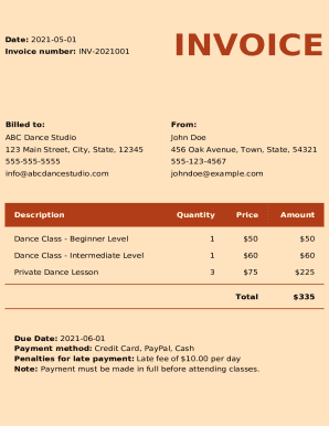 Dance Invoice Template - Fill, Edit, Sign, Download & Print For Free ...