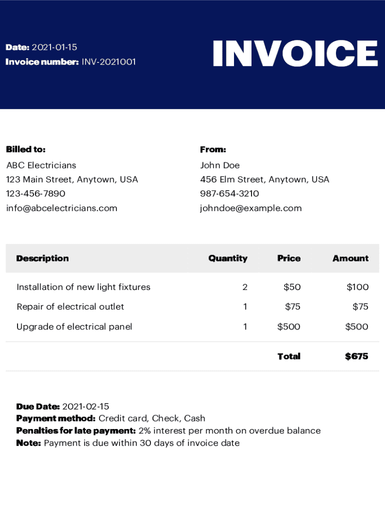 Electrician Invoice Template - Fill, Edit, Sign, Download & Print For ...