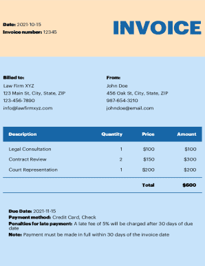 Law Firm Invoice Template - Fill, Edit, Sign, Download & Print For Free ...