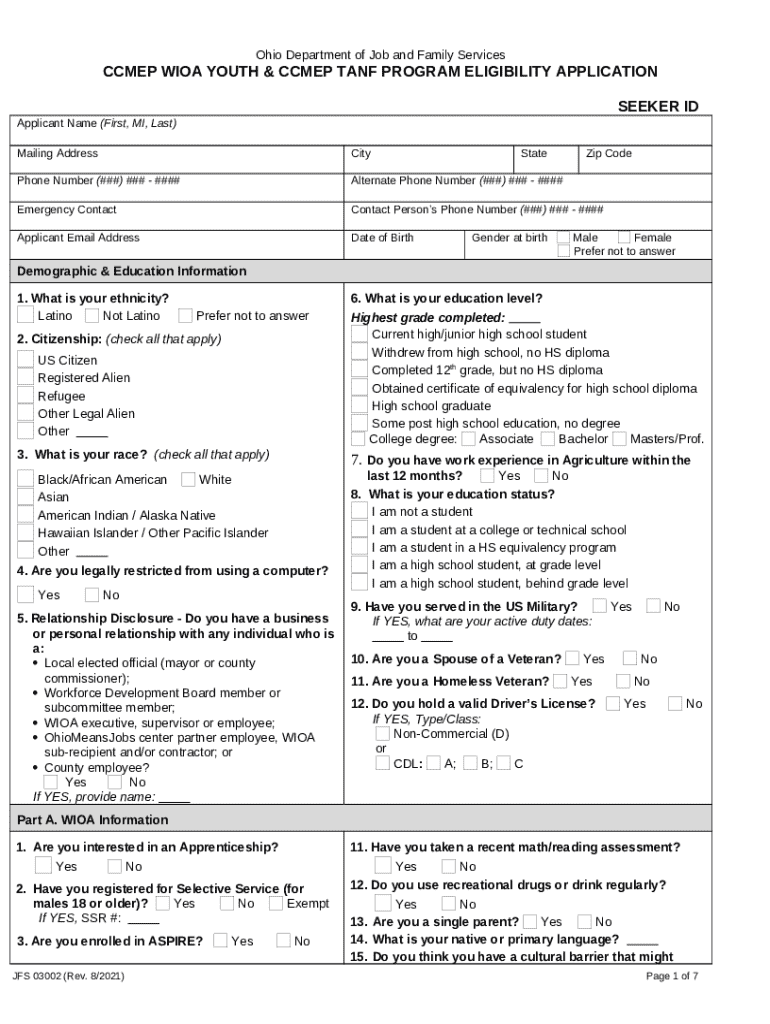 CCMEP WIOA YOUTH & CCMEP TANF PROGRAM ELIGIBILITY APPLICATION Doc ...
