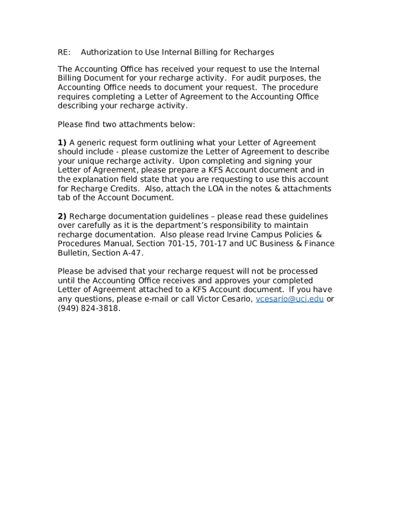 RE: Authorization to Use Internal Billing for Recharges Doc Template ...